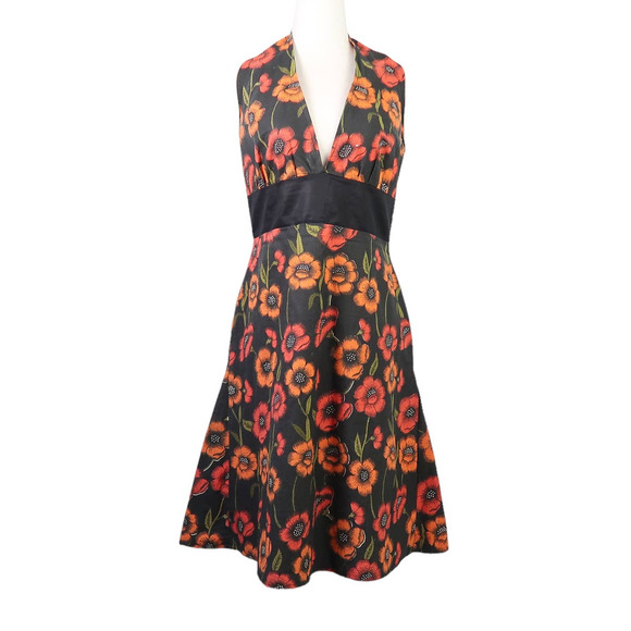 Vintage | Dresses | Vintage Black And Red Poppy Floral Print Halter ...